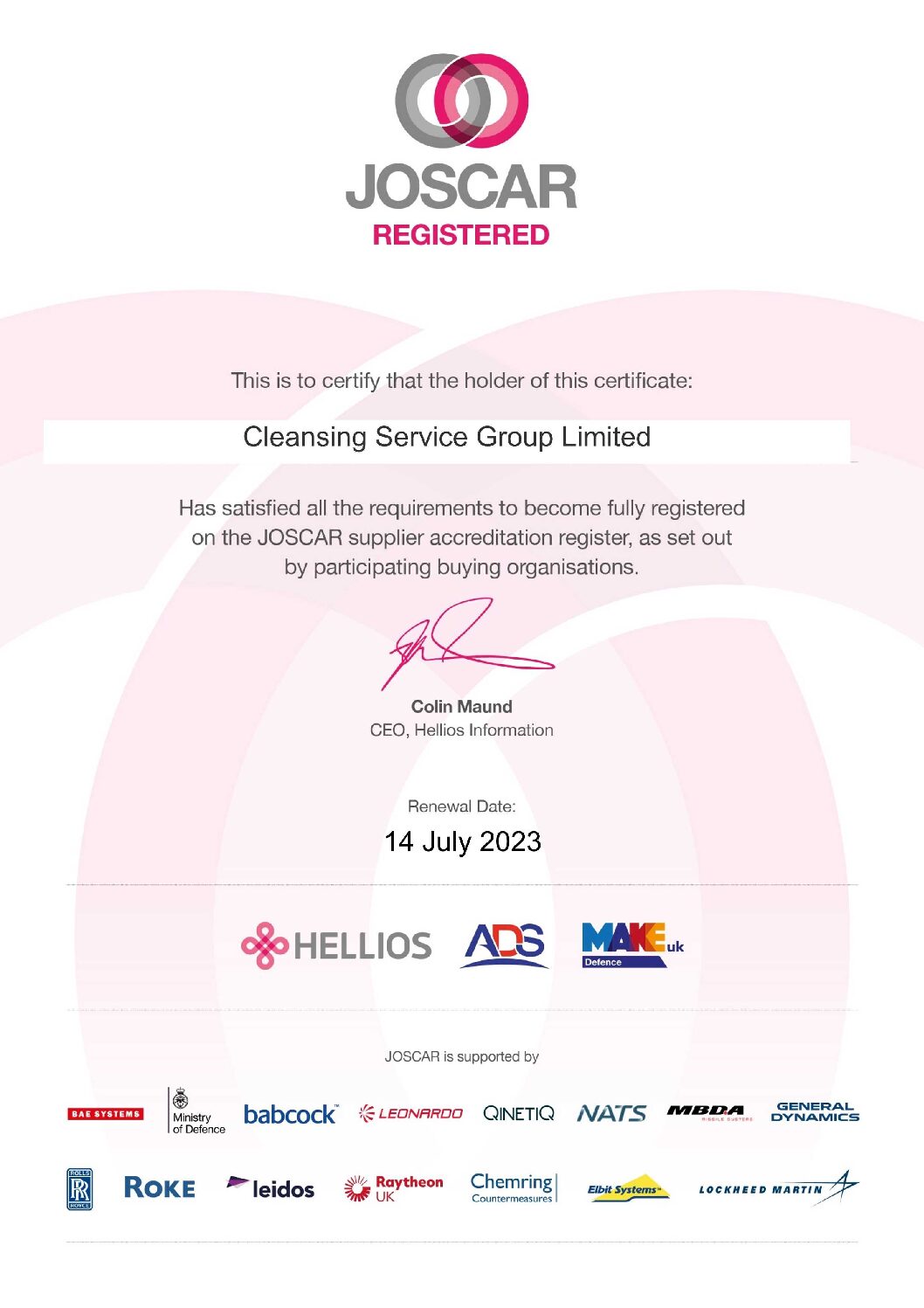 JOSCAR Certificate (2022-2023) | CSG