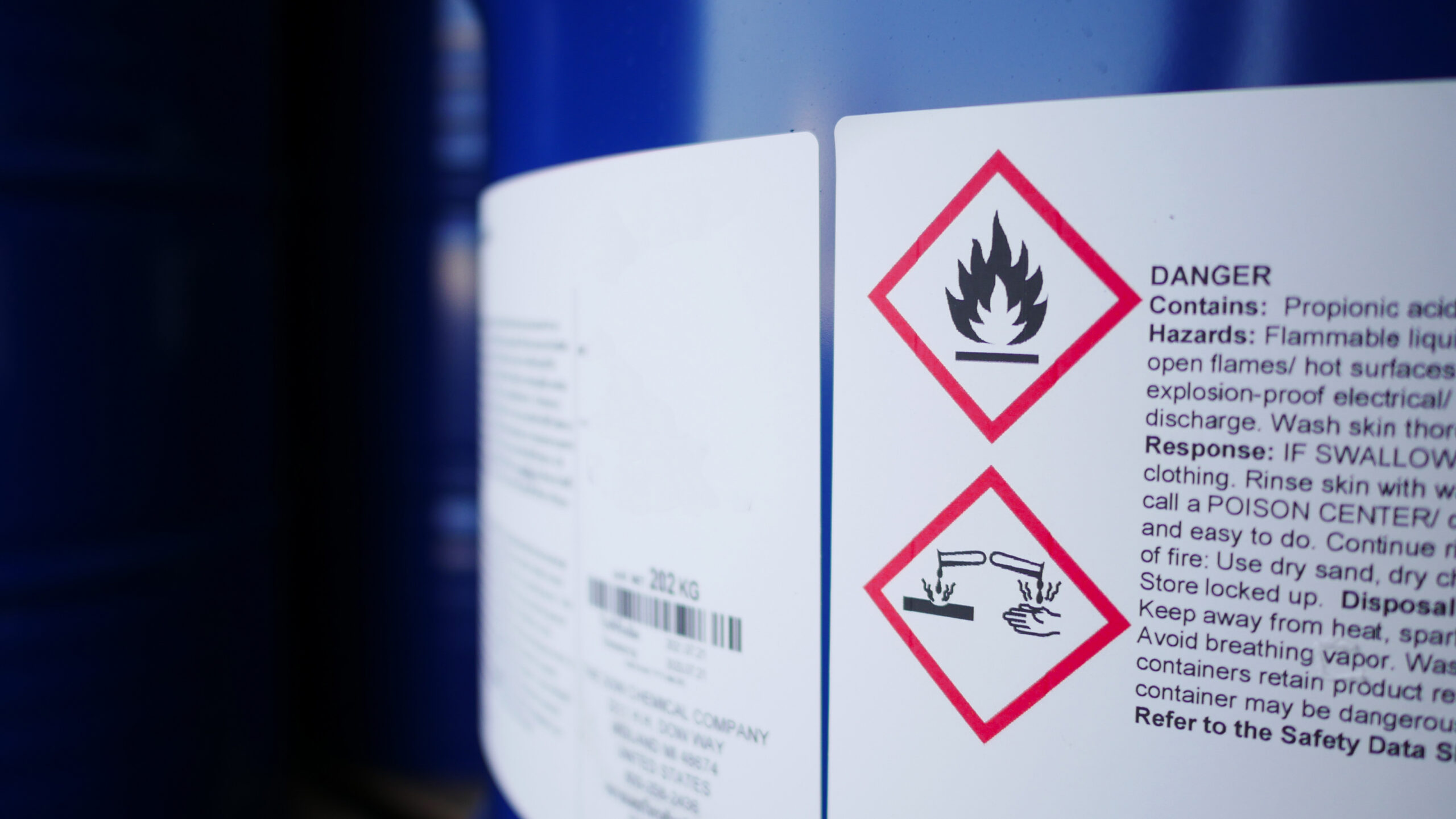Flammable, acid, volatile, warning labels, mounted on hazardous | CSG